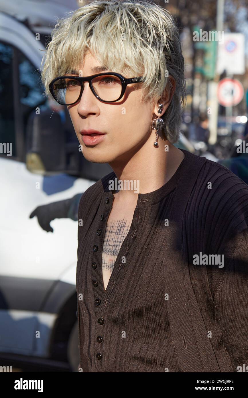 MILAN, ITALY - JANUARY 13, 2024: Mayao Ma before Dolce and Gabbana ...