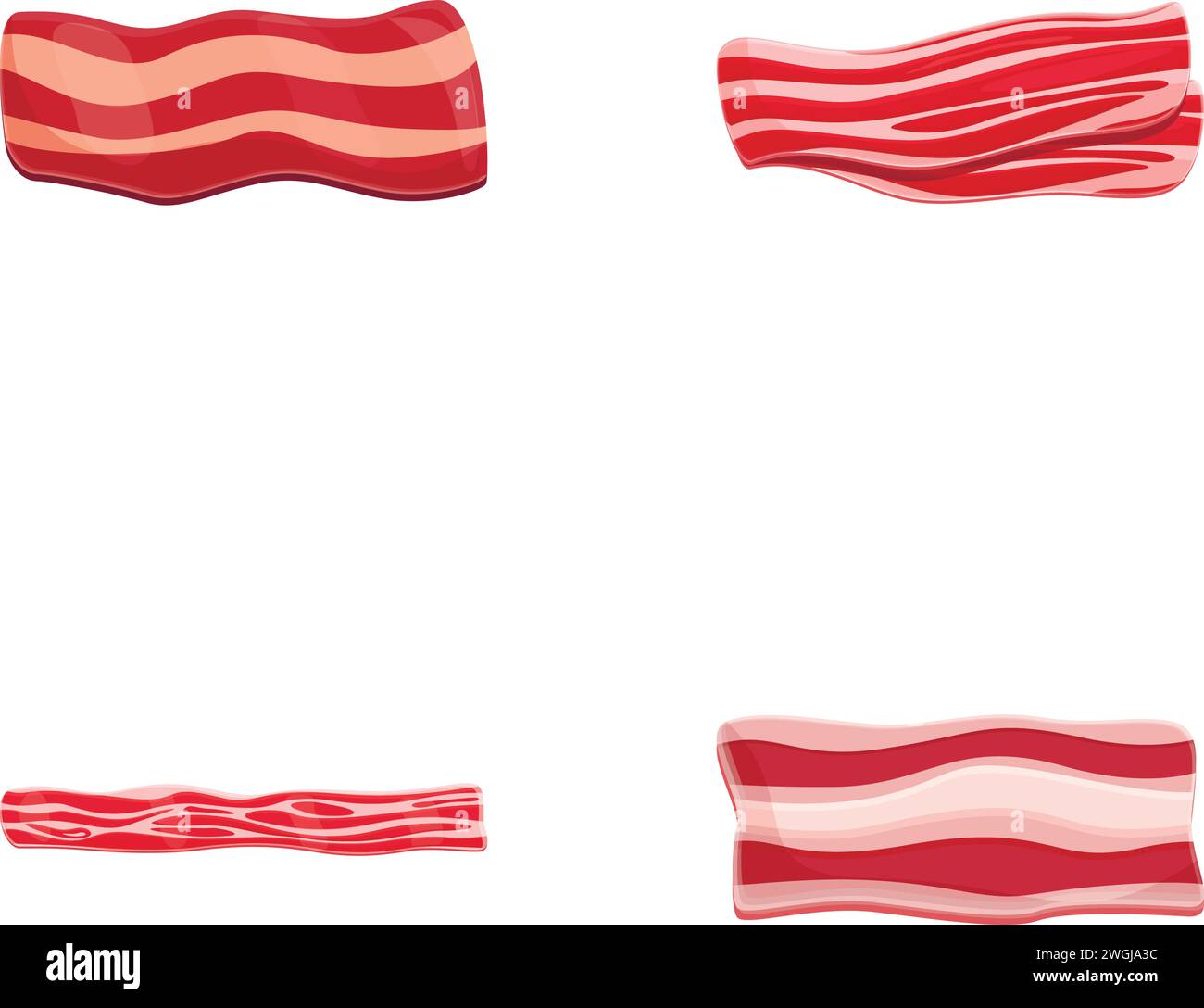 Fried bacon icons set cartoon vector. Four strip of fried crispy bacon ...