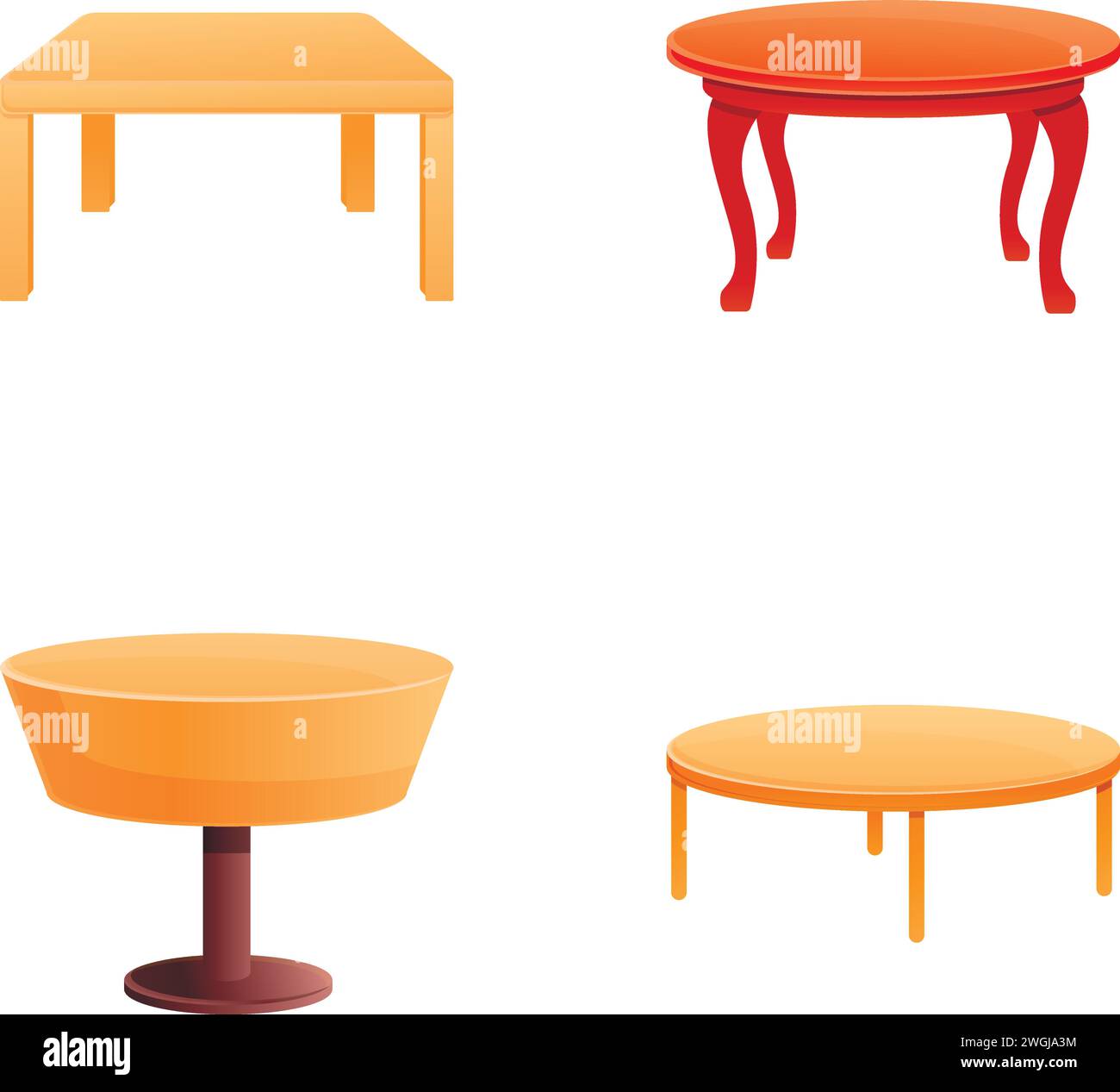 Table icons set cartoon vector. Table of various shape and material ...