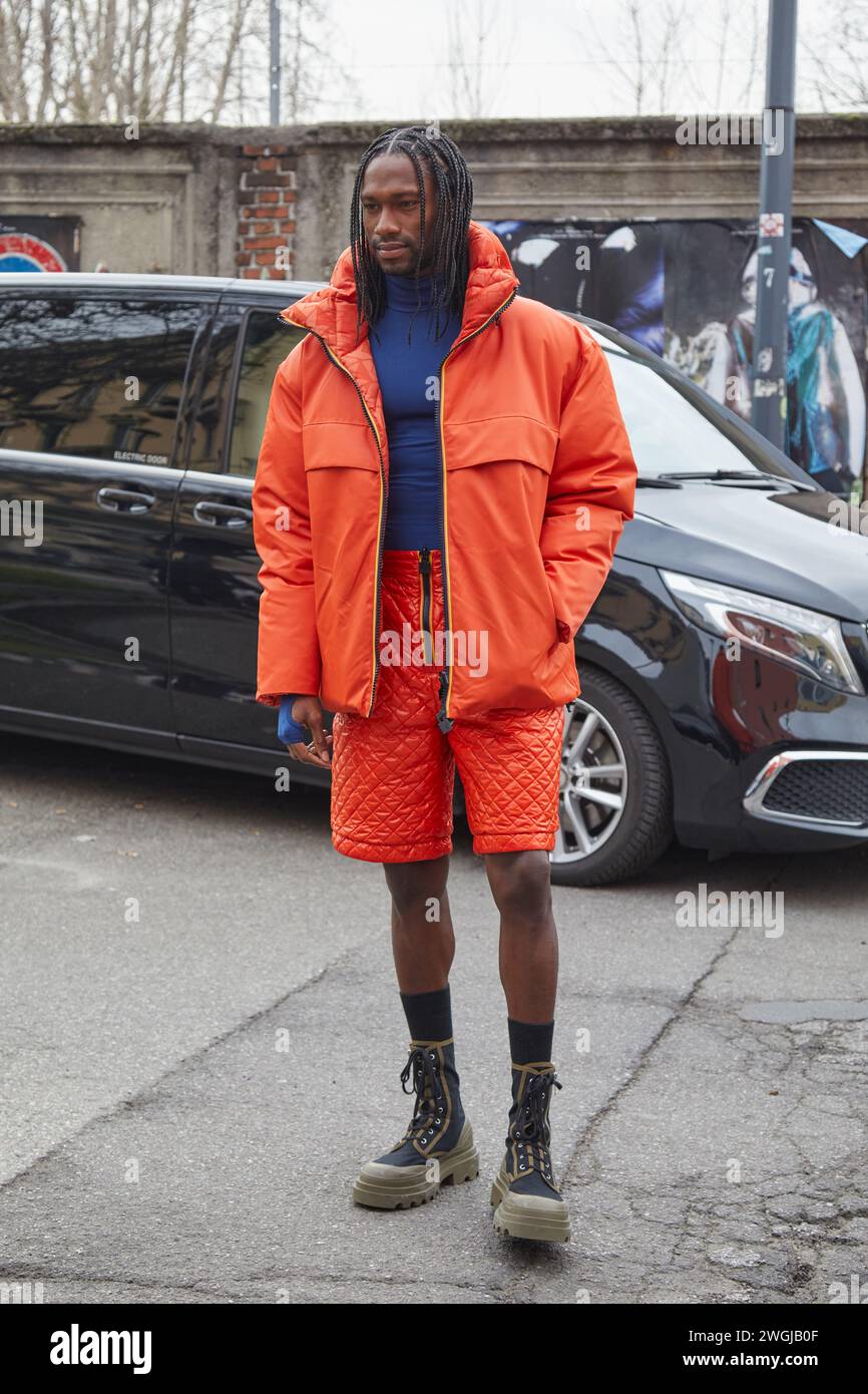 MILAN, ITALY - JANUARY 14, 2024: Sadiq Desh before K-Way fashion show ...