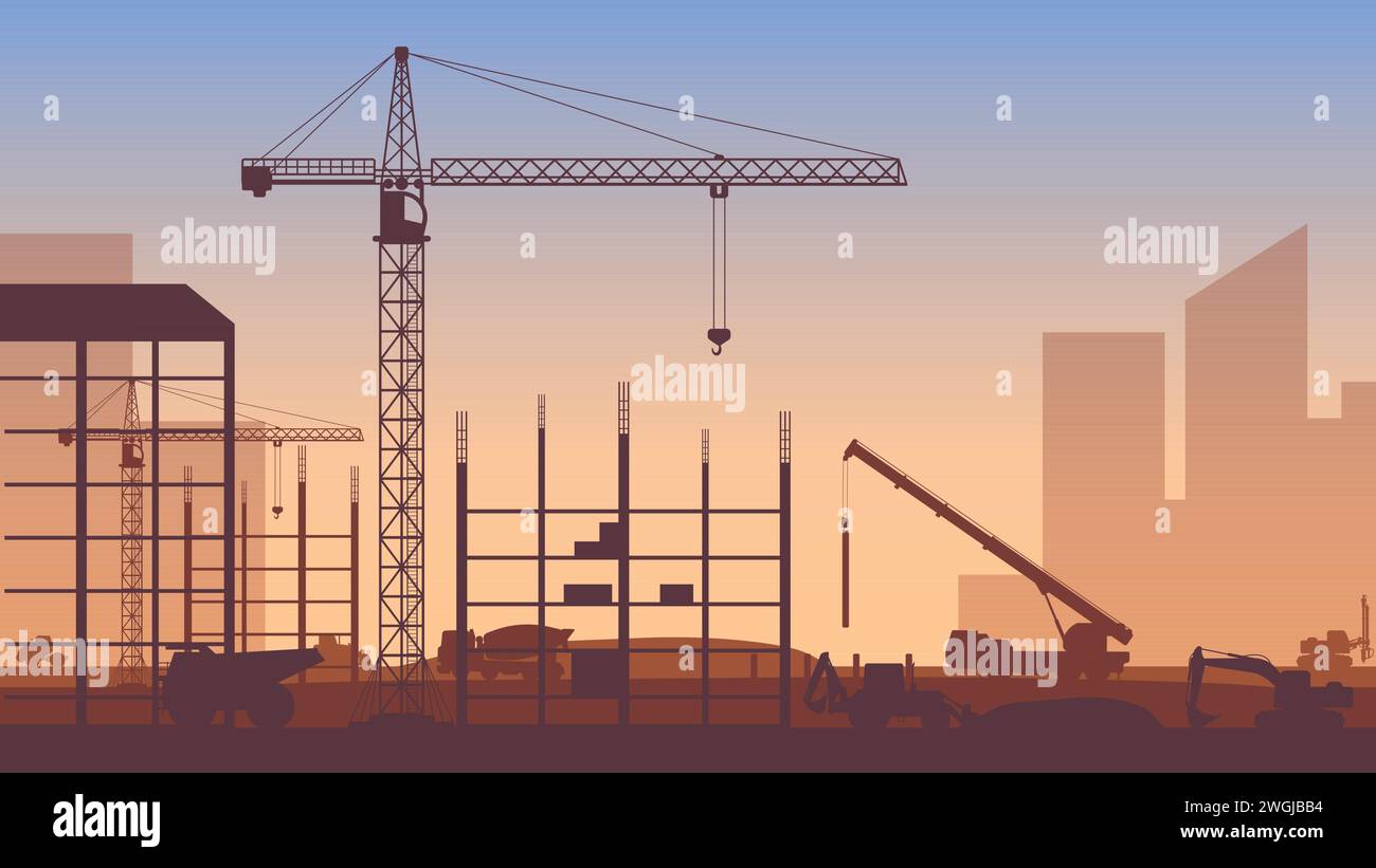 heavy construction machinery in the city. Vector illustration. Eps 10 ...