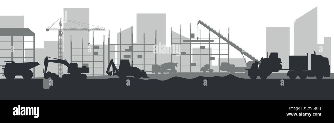 heavy construction machinery in the city. Vector illustration. Eps 10 ...