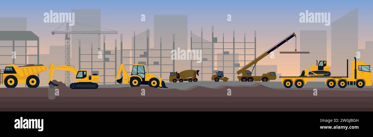 heavy construction machinery in the city. Vector illustration. Eps 10 ...
