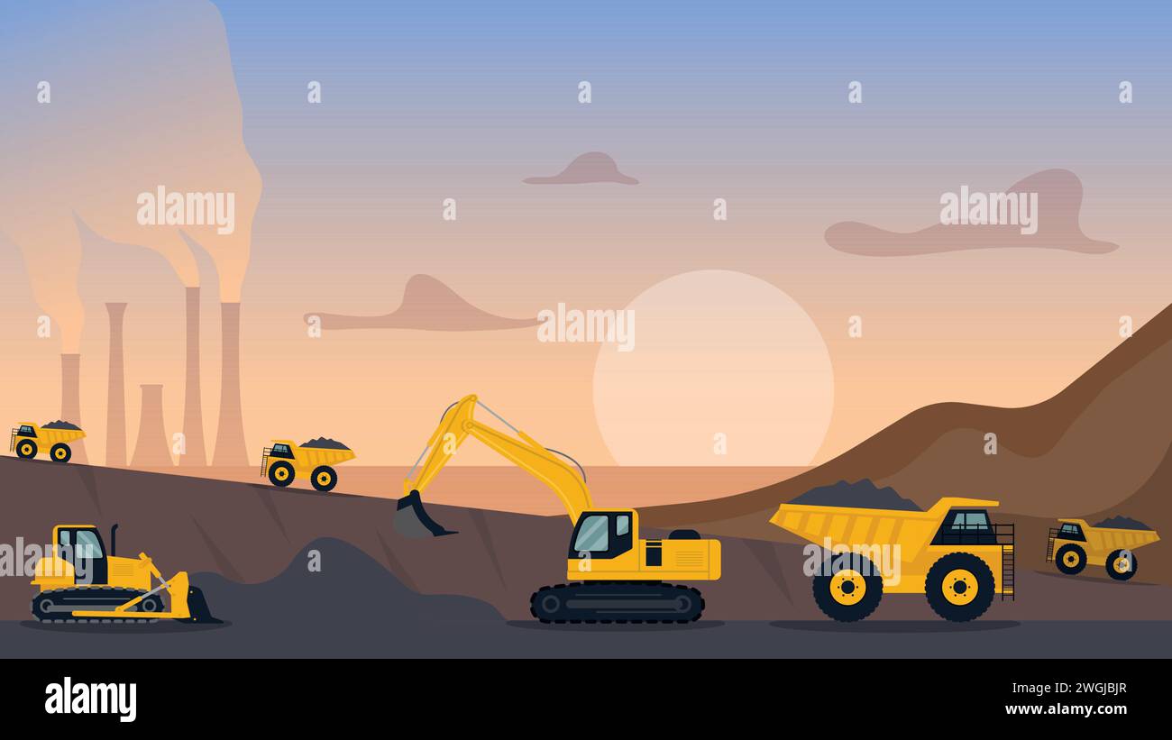 Quarry landscape. Quarry heavy vehicles. Mine production, stone ...