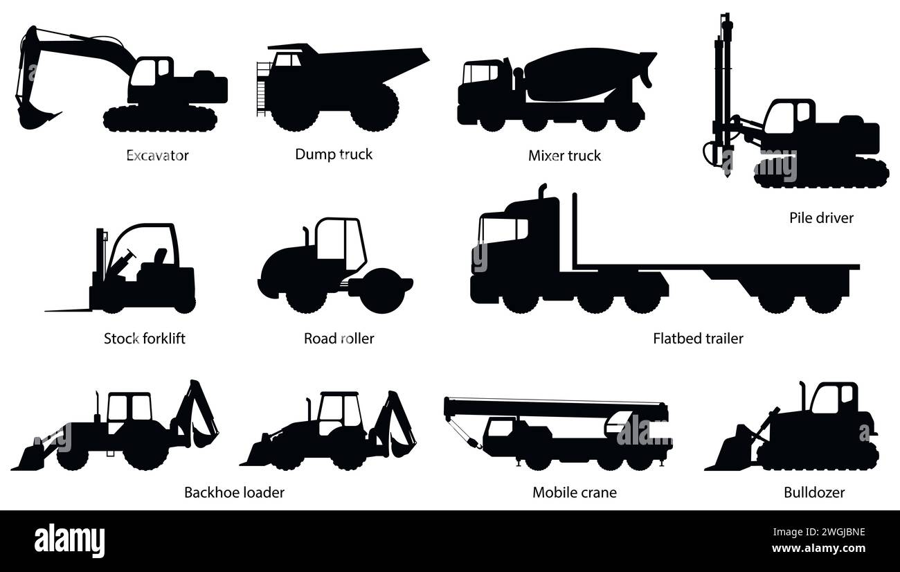 Set of Construction machines. Heavy machinery for Excavator, Dump ...