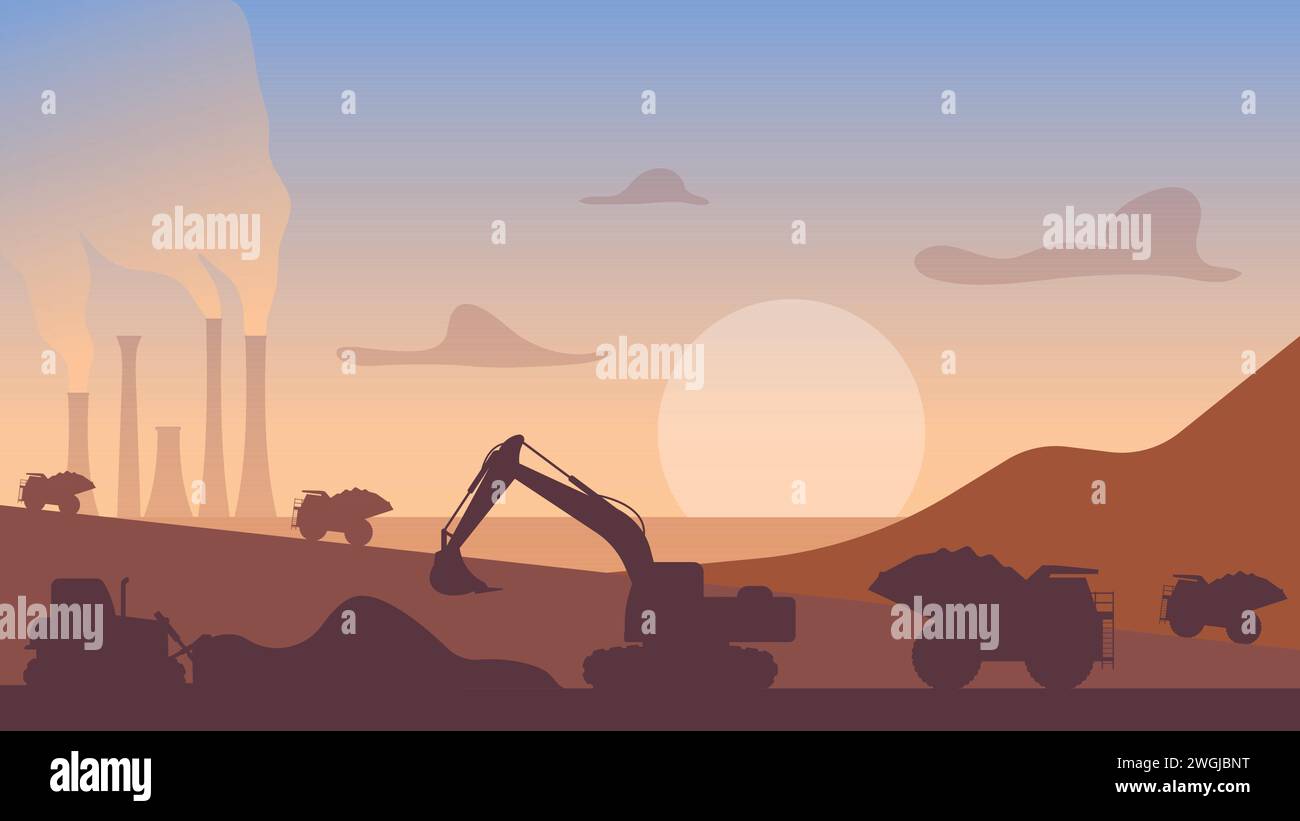 Quarry landscape. Quarry heavy vehicles. Mine production, stone ...