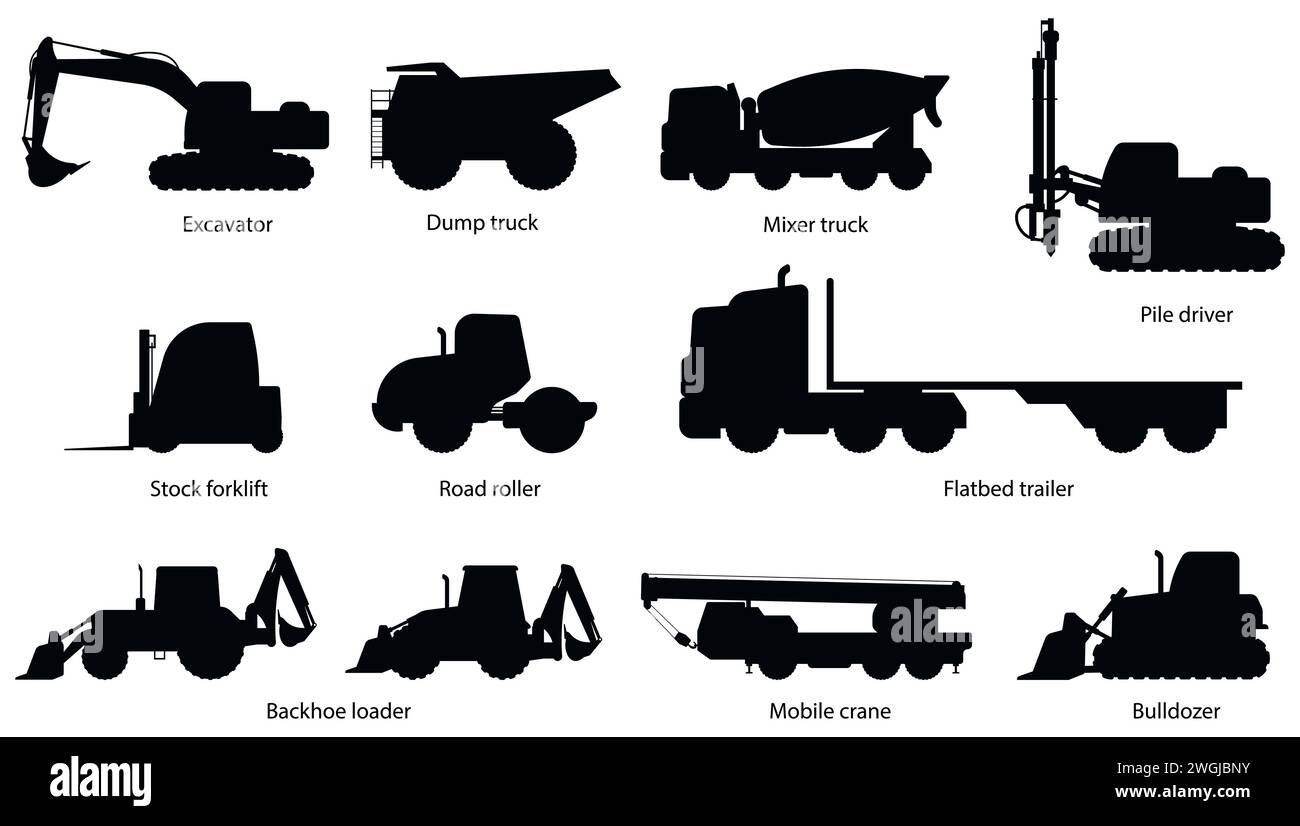 Set of Construction machines. Heavy machinery for Excavator, Dump ...