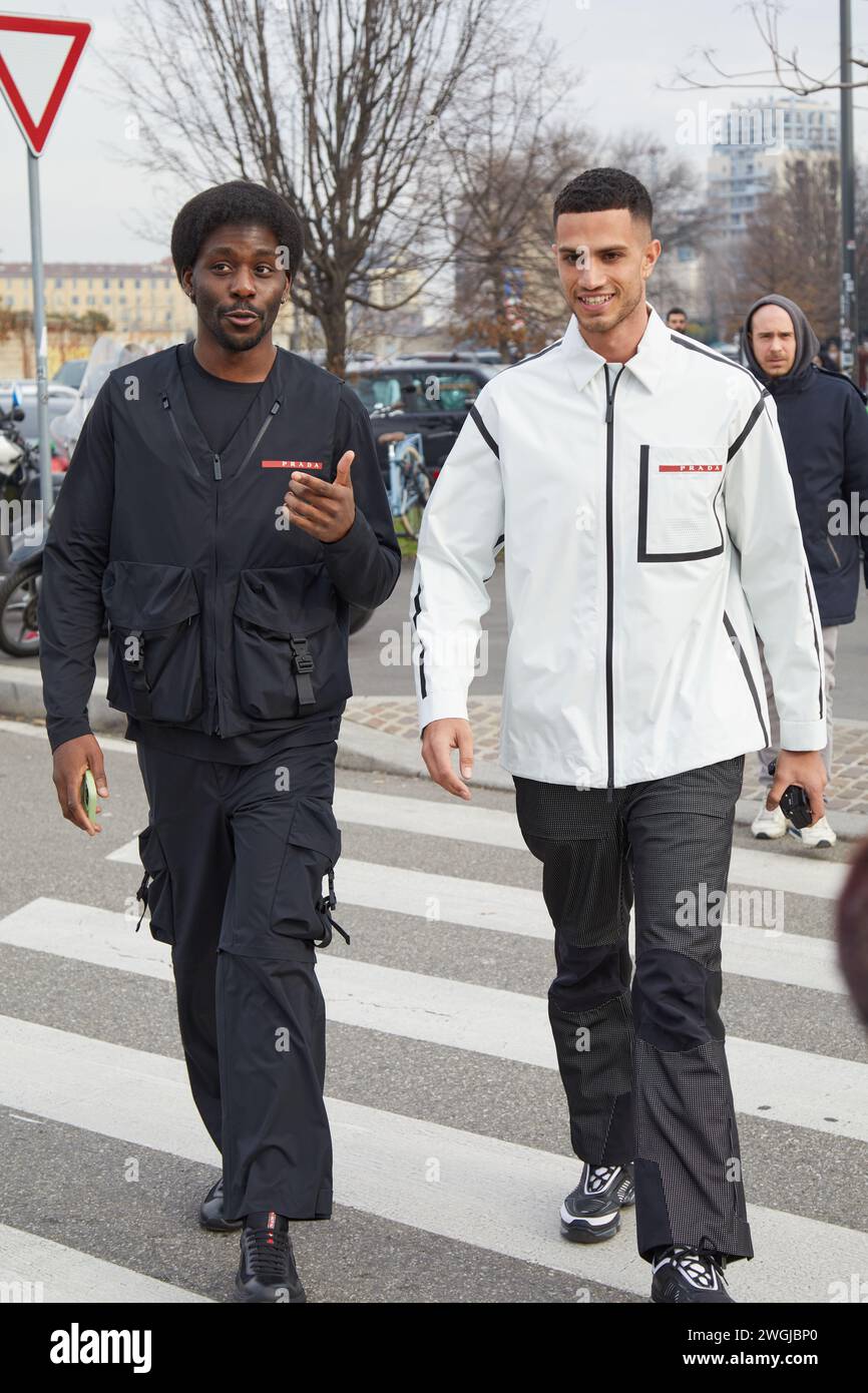 MILAN, ITALY - JANUARY 14, 2024: Emmanuel Lawal and Ashton Gohil before ...