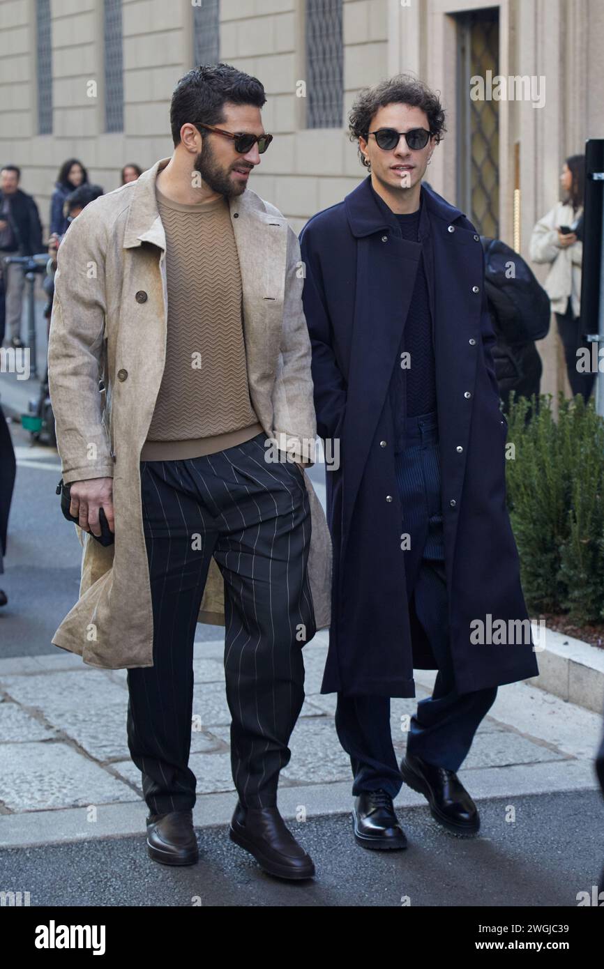 MILAN, ITALY - JANUARY 15, 2024: Alvise Rigo and Damiano Gavino before ...