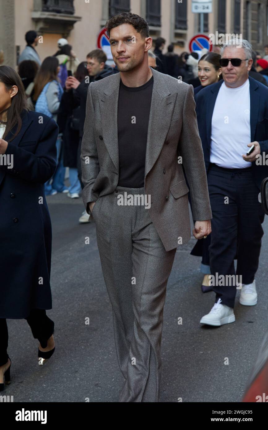 MILAN, ITALY - JANUARY 15, 2024: Ed Skrein before Giorgio Armani ...