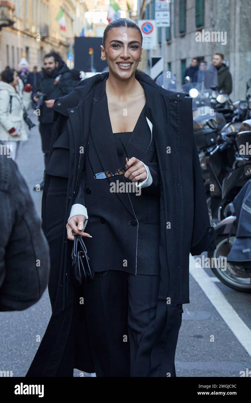MILAN, ITALY - JANUARY 15, 2024: Giulia Salemi before Giorgio Armani ...