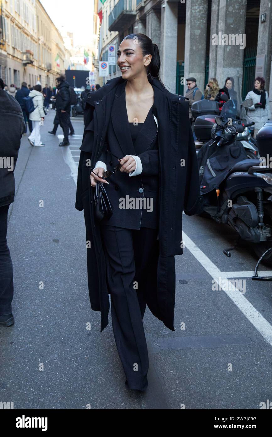 MILAN, ITALY - JANUARY 15, 2024: Giulia Salemi before Giorgio Armani ...