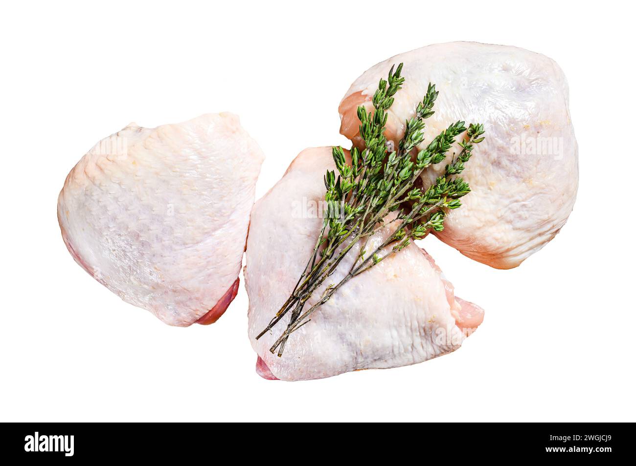Raw chicken thigh, organic poultry meat. Isolated on white background ...