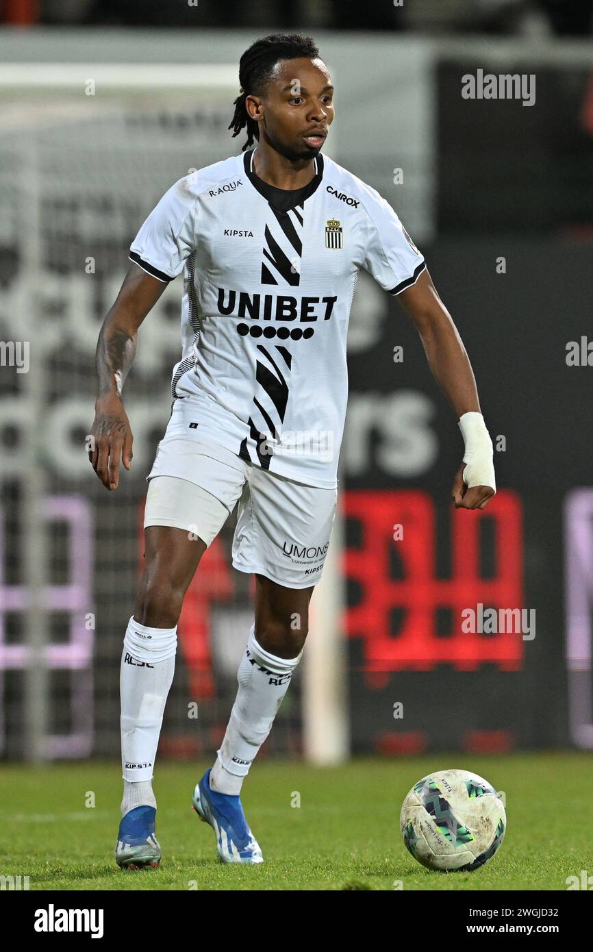 Kortrijk, Belgium. 03rd Feb, 2024. Jeremy Petris (98) of Charleroi ...