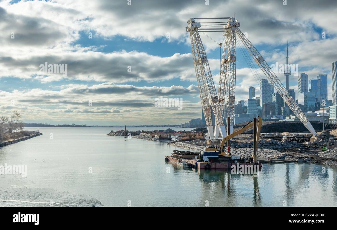 The newly created mouth of the Don River into Lake Ontario is seen near ...