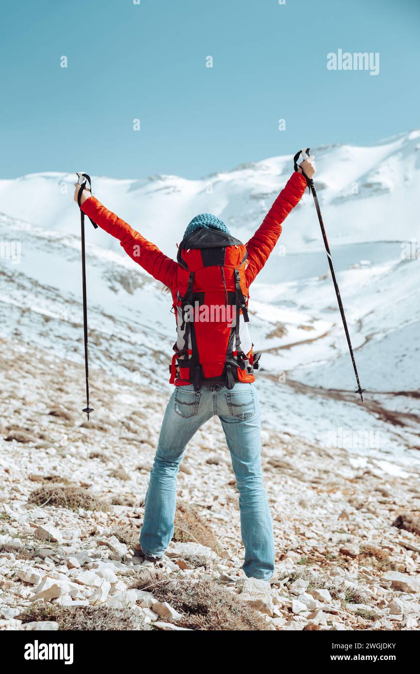 Sportive tourist woman enjoying hi-res stock photography and images - Alamy