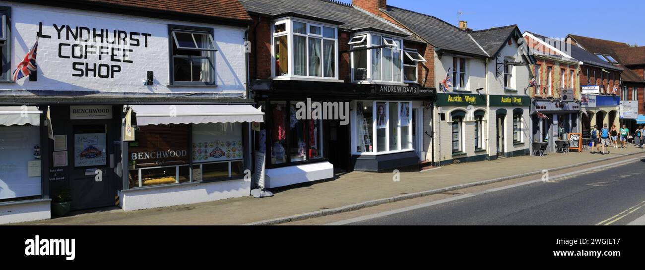 View along the High Street at Lyndhurst town; New Forest National Park ...
