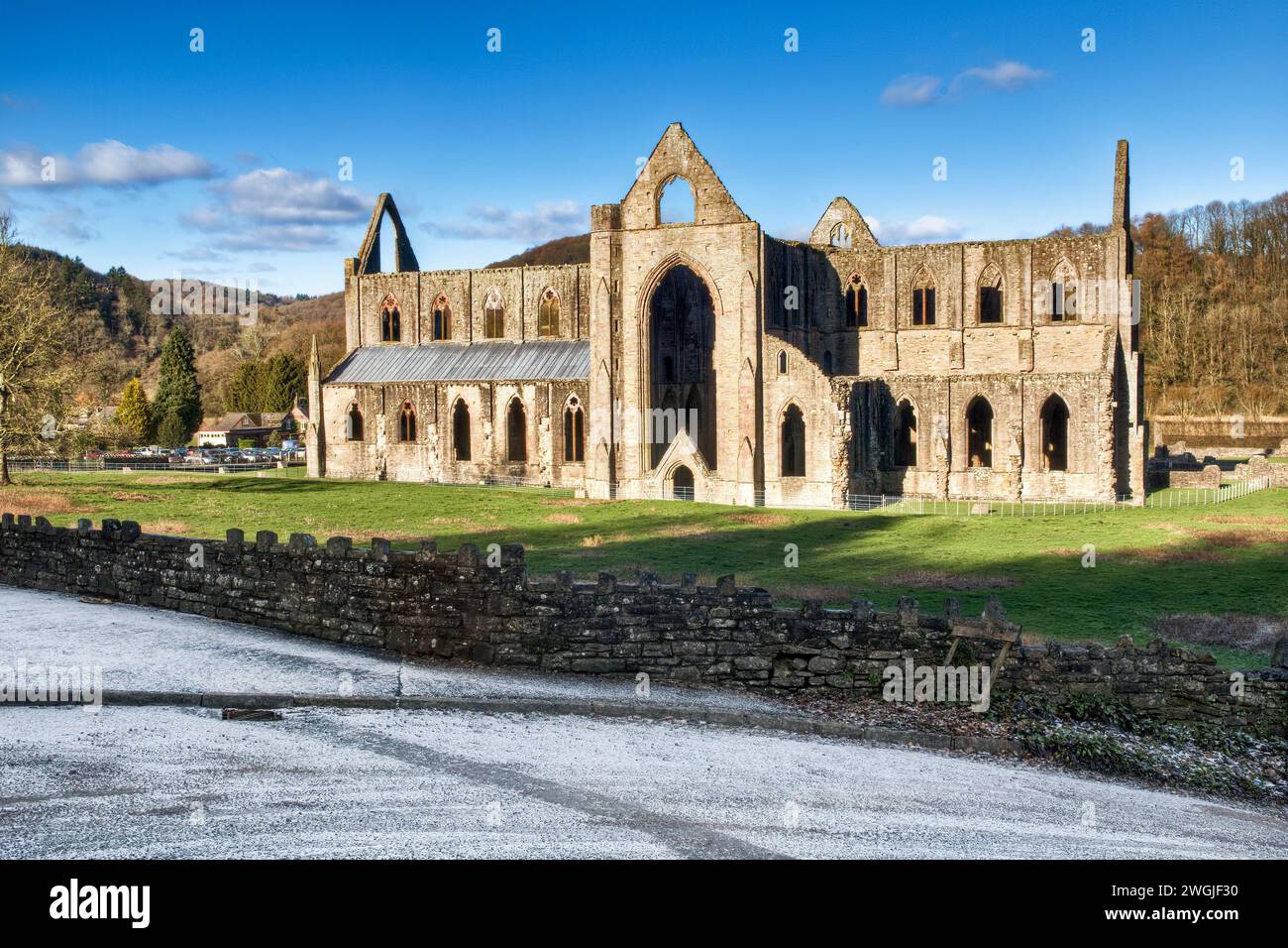 Tintern Abbey in the Wye Valley in Monmouthshire, uk on a sunny winters ...