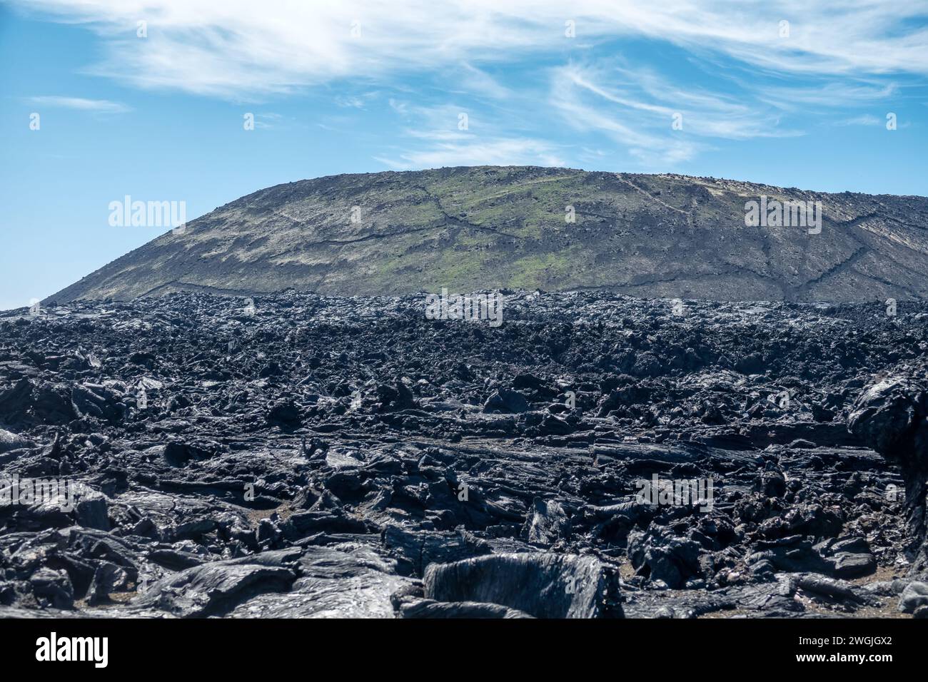 Variety of forms of basalt solidified lava (clinker): hawaiian is main ...