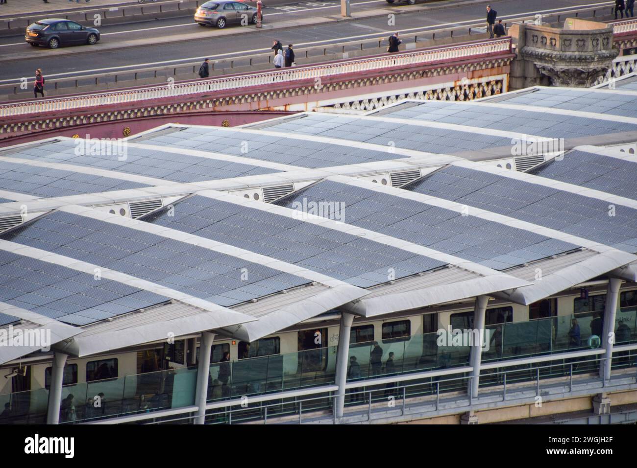 London, UK. 4th March 2019. Aerial view of the solar panels on ...