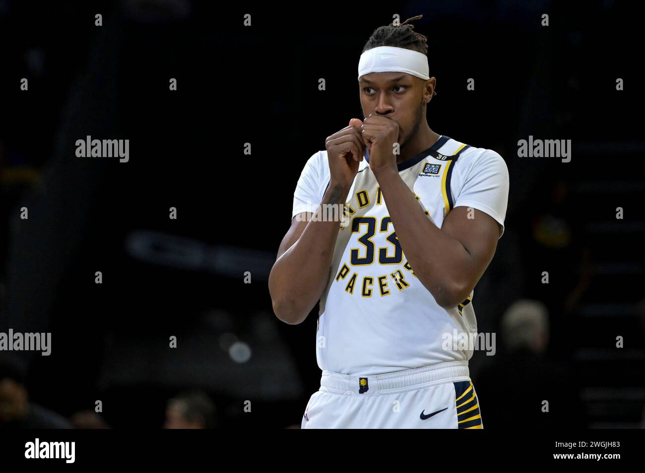 Indiana Pacers center Myles Turner (33) looks on prior to an NBA ...