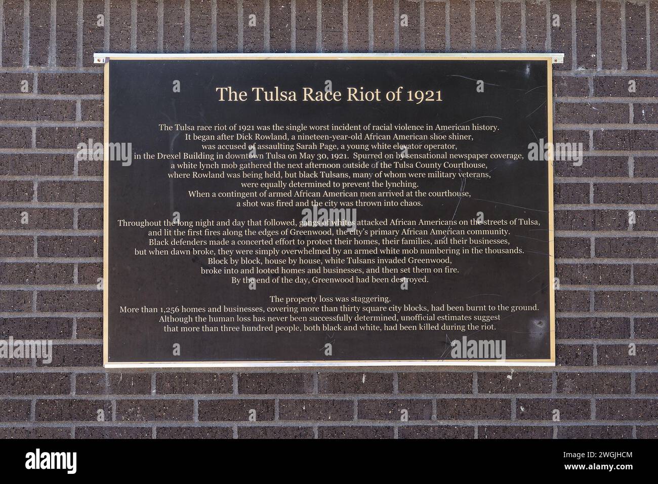 History of the Tulsa Race Riot of 1921 on a wall at the John Hope ...