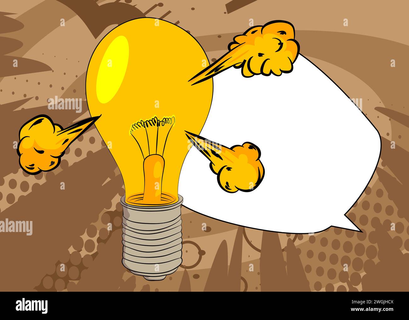 Cartoon Light Bulb with blank speech bubble, comic book Ideas background. Retro vector comics ...