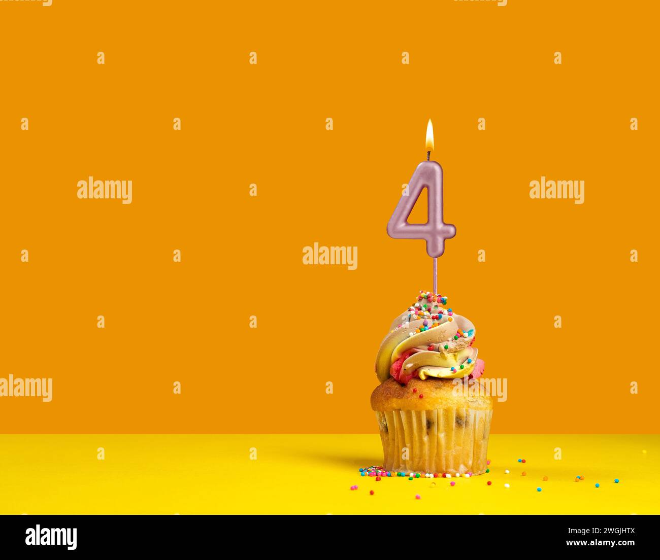 Lighted birthday candle - Celebration card with candle number 4 Stock ...