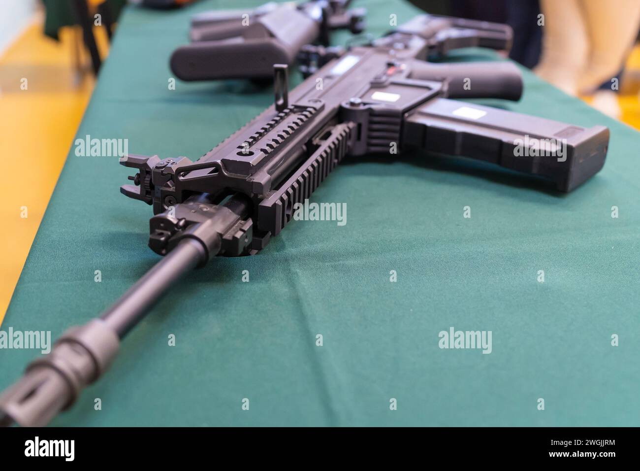 Modern Bren semi-automatic assault rifle on a table with a green ...