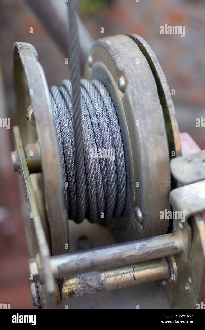 old metal winch with steel cable Stock Photo - Alamy