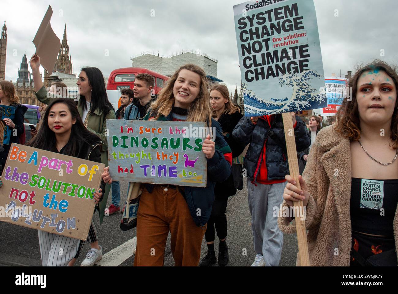 London UK. Climate Protest. Girl students with placards ""Be part of ...