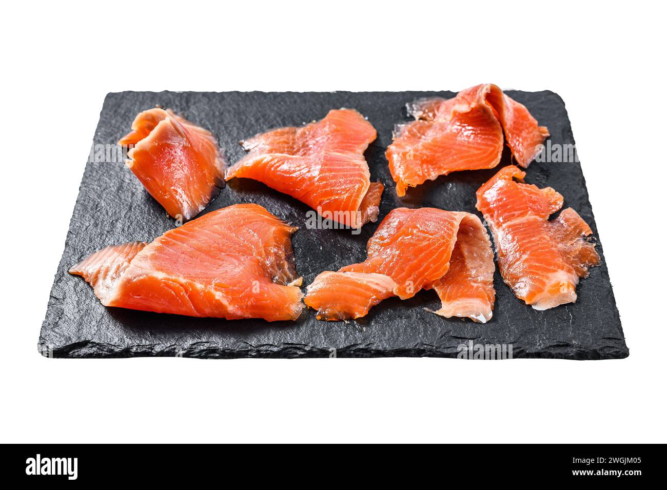 Slices of smoked salmon. Organic fish. Isolated on white background ...