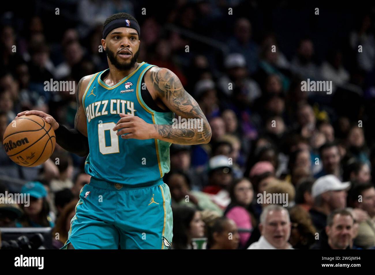 Charlotte Hornets forward Miles Bridges (0) brings the ball up court ...