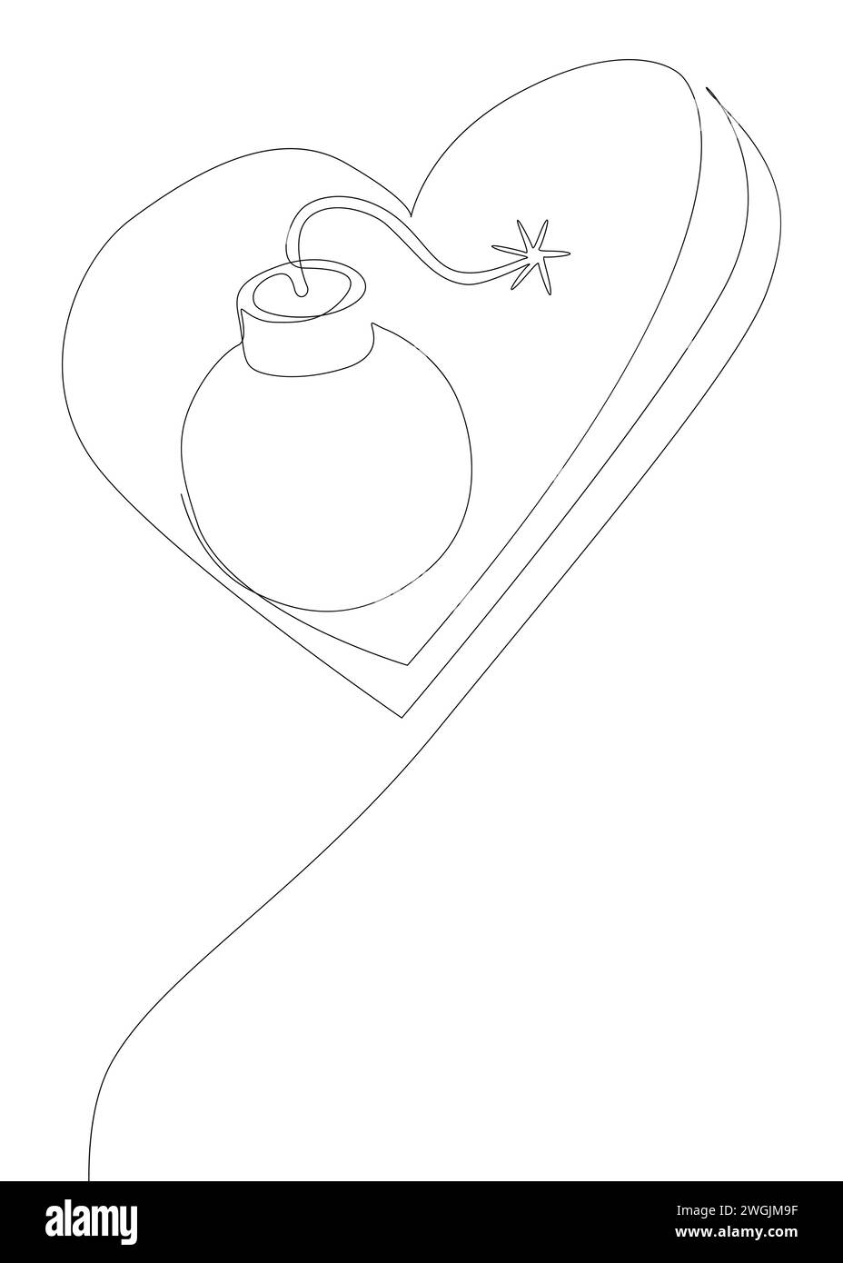 One continuous line of bomb and heart shape. Thin Line Illustration ...