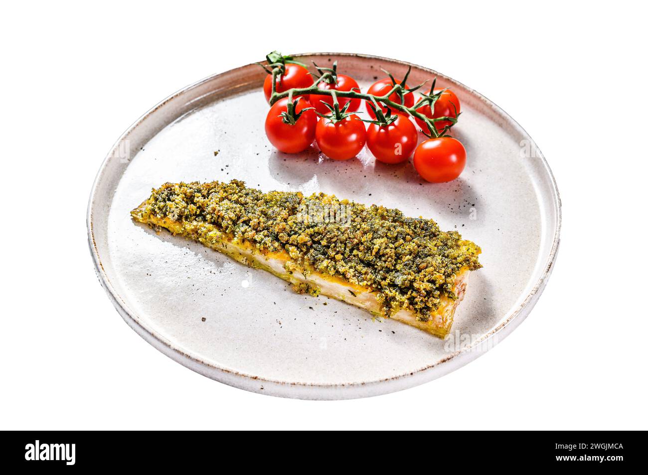 Roasted cod fillet. Organic fish. Isolated on white background. Top ...