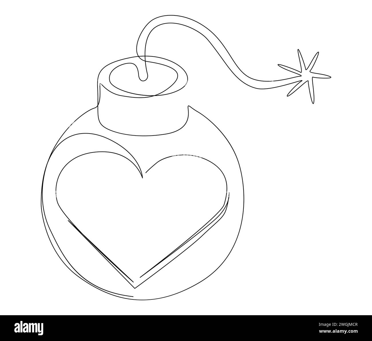 One continuous line of bomb and heart shape. Thin Line Illustration ...