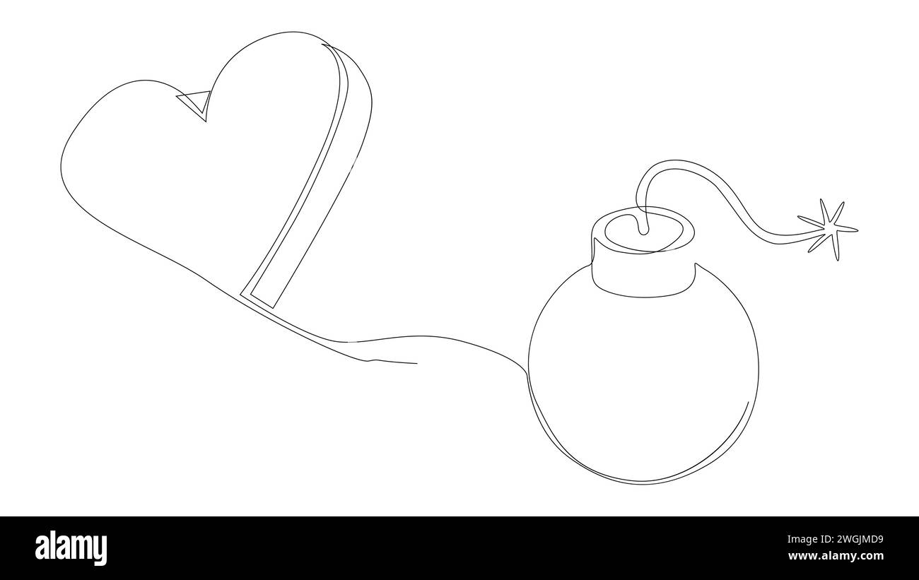 One continuous line of bomb and heart shape. Thin Line Illustration ...