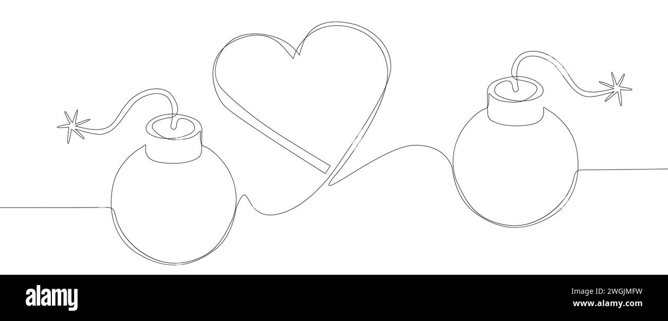 One continuous line of bomb and heart shape. Thin Line Illustration ...