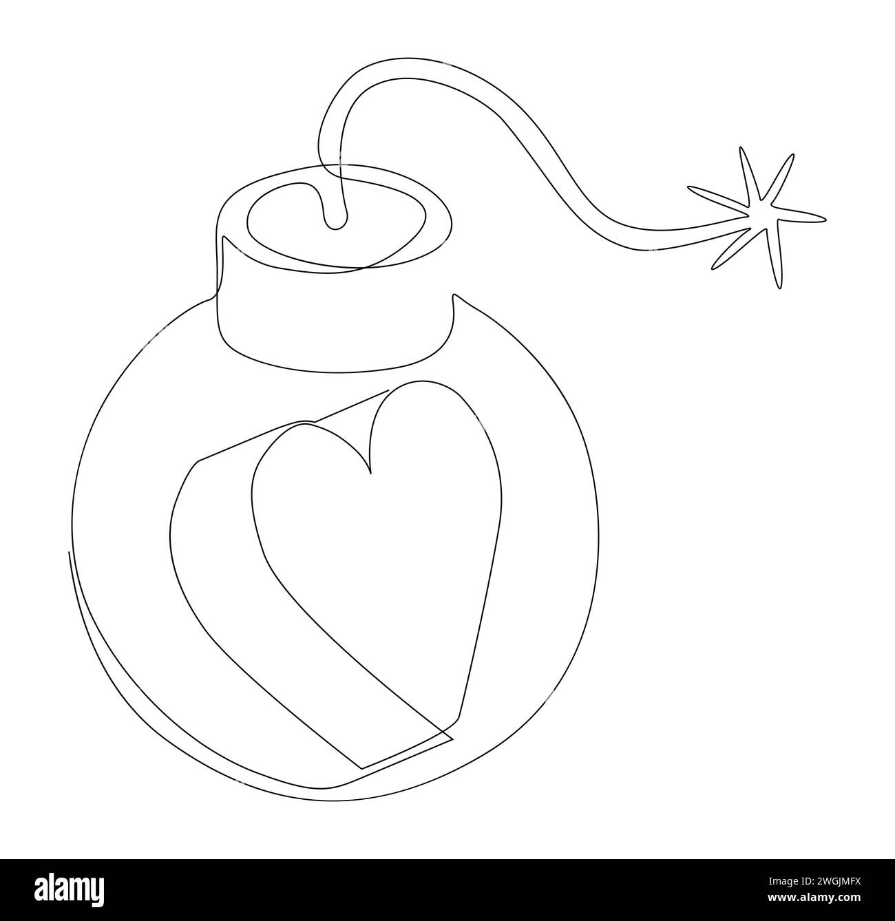 One continuous line of bomb and heart shape. Thin Line Illustration ...