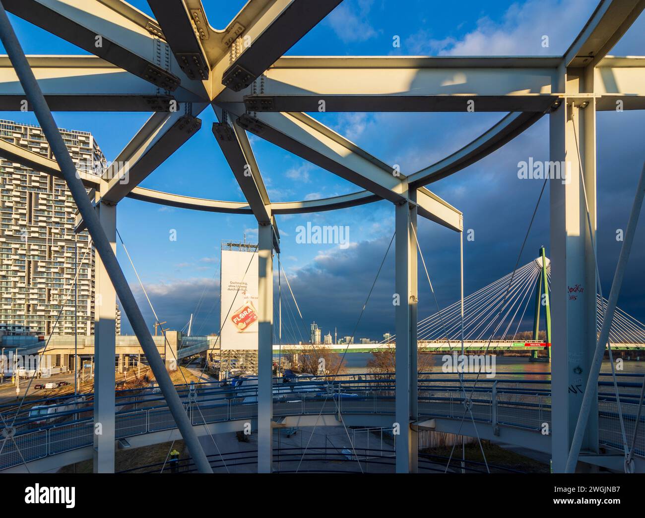 Vienna: Marina Tower, spiral ramp for pedestrians and cyclists, bridge ...