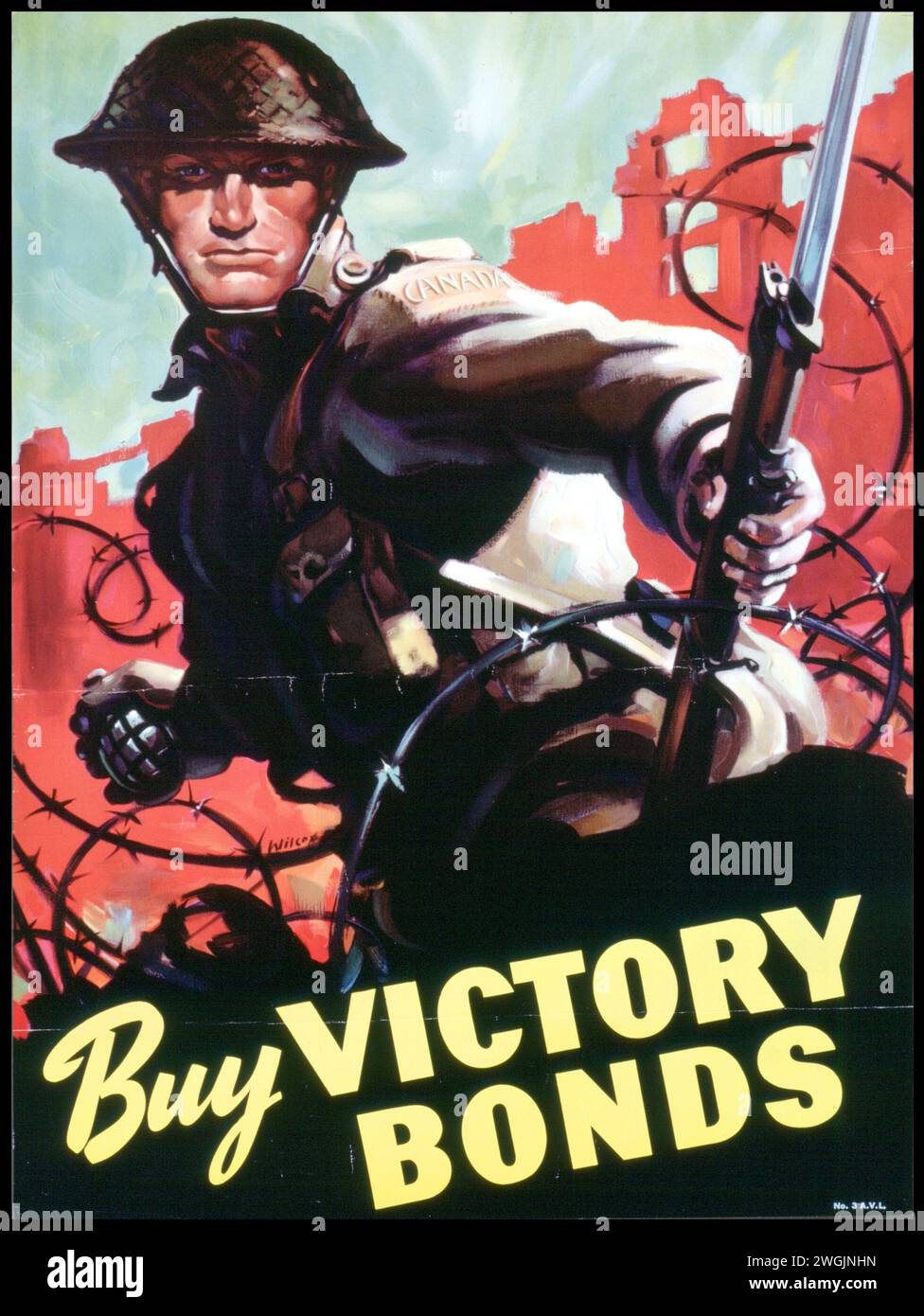 Vintage Canadian War time Poster: Buy Victory Bonds, depicting a ...