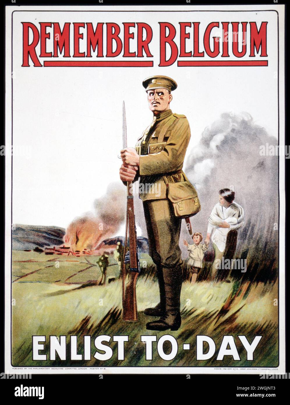 Vintage WWI War time Poster: "Remember Belgium. Enlist To-day Stock ...