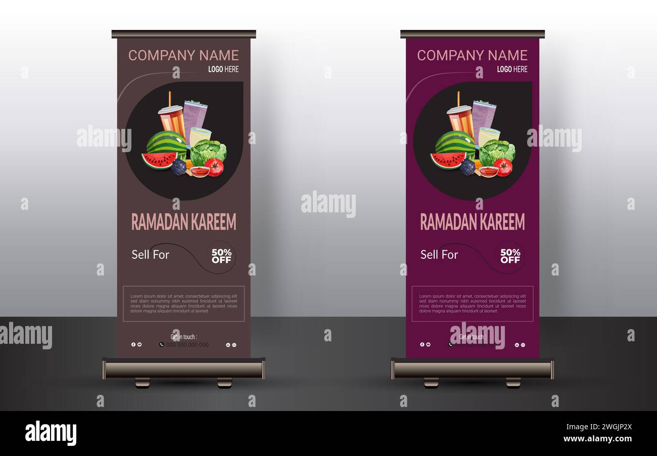 Happy Ramadan Roll Up Banner design. Ramadan special food design banner ...