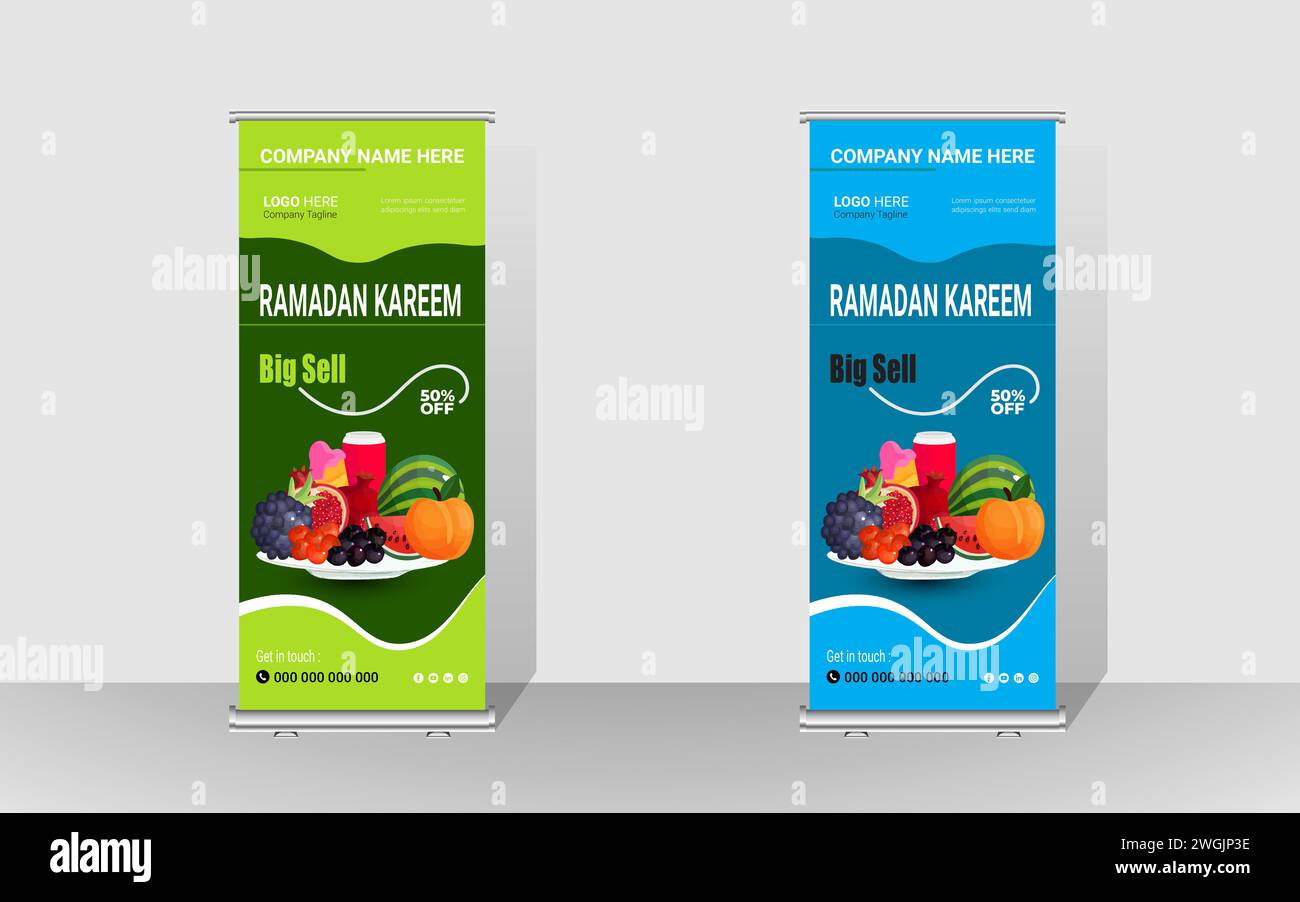 Happy Ramadan Roll Up Banner design. Ramadan special food design banner ...
