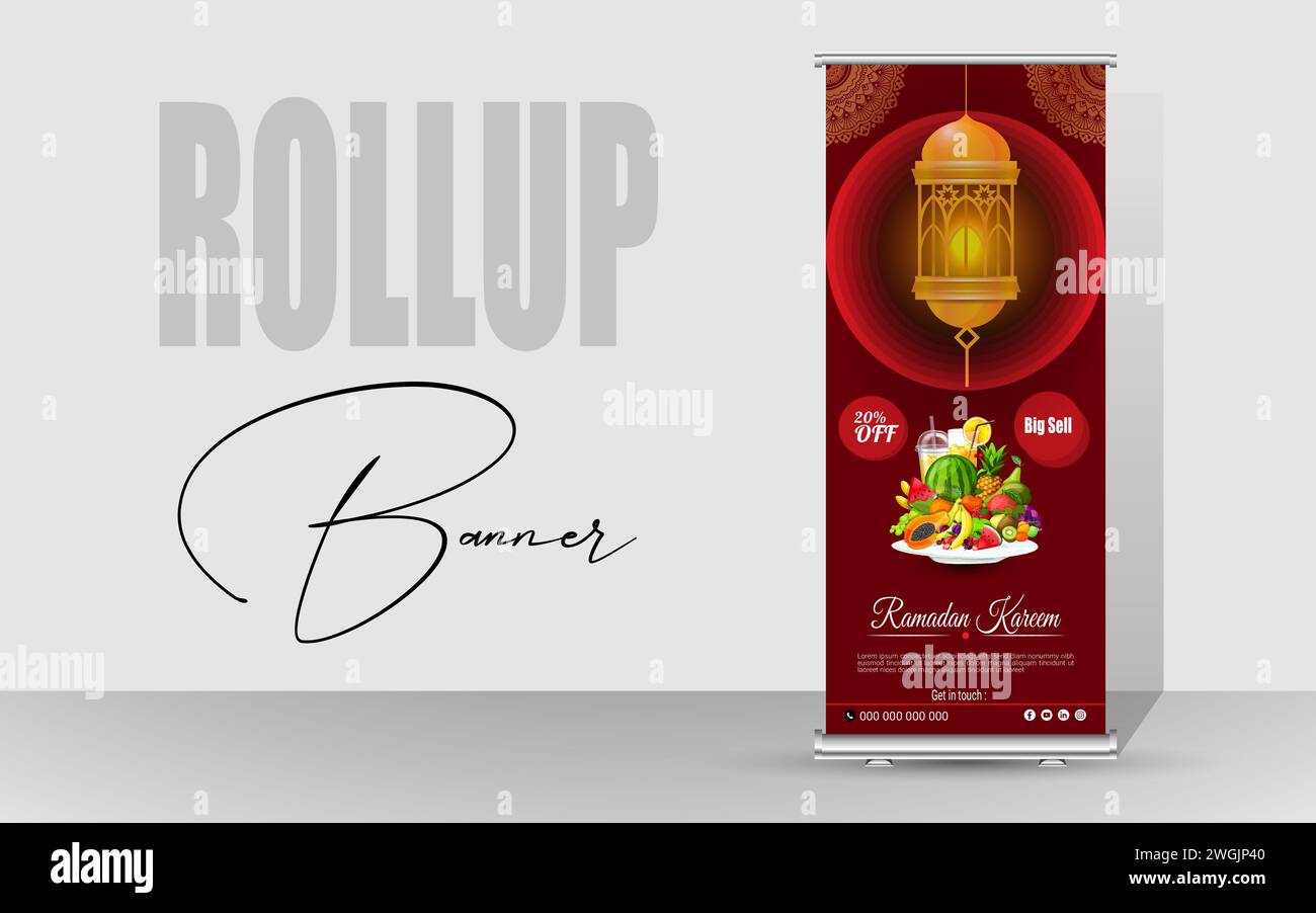 Happy Ramadan Roll Up Banner design. Ramadan special food design banner ...