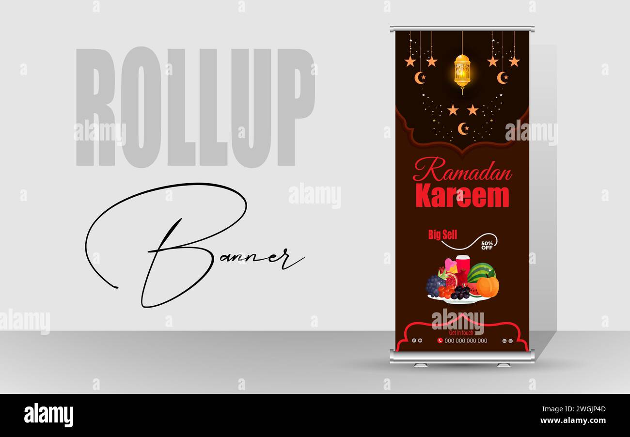 Happy Ramadan Roll Up Banner design. Ramadan special food design banner ...