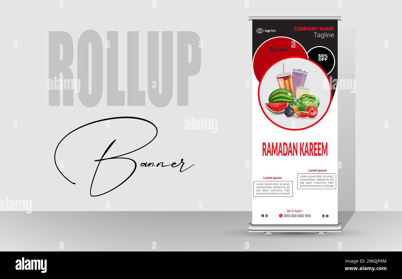 Happy Ramadan Roll Up Banner design. Ramadan special food design banner ...