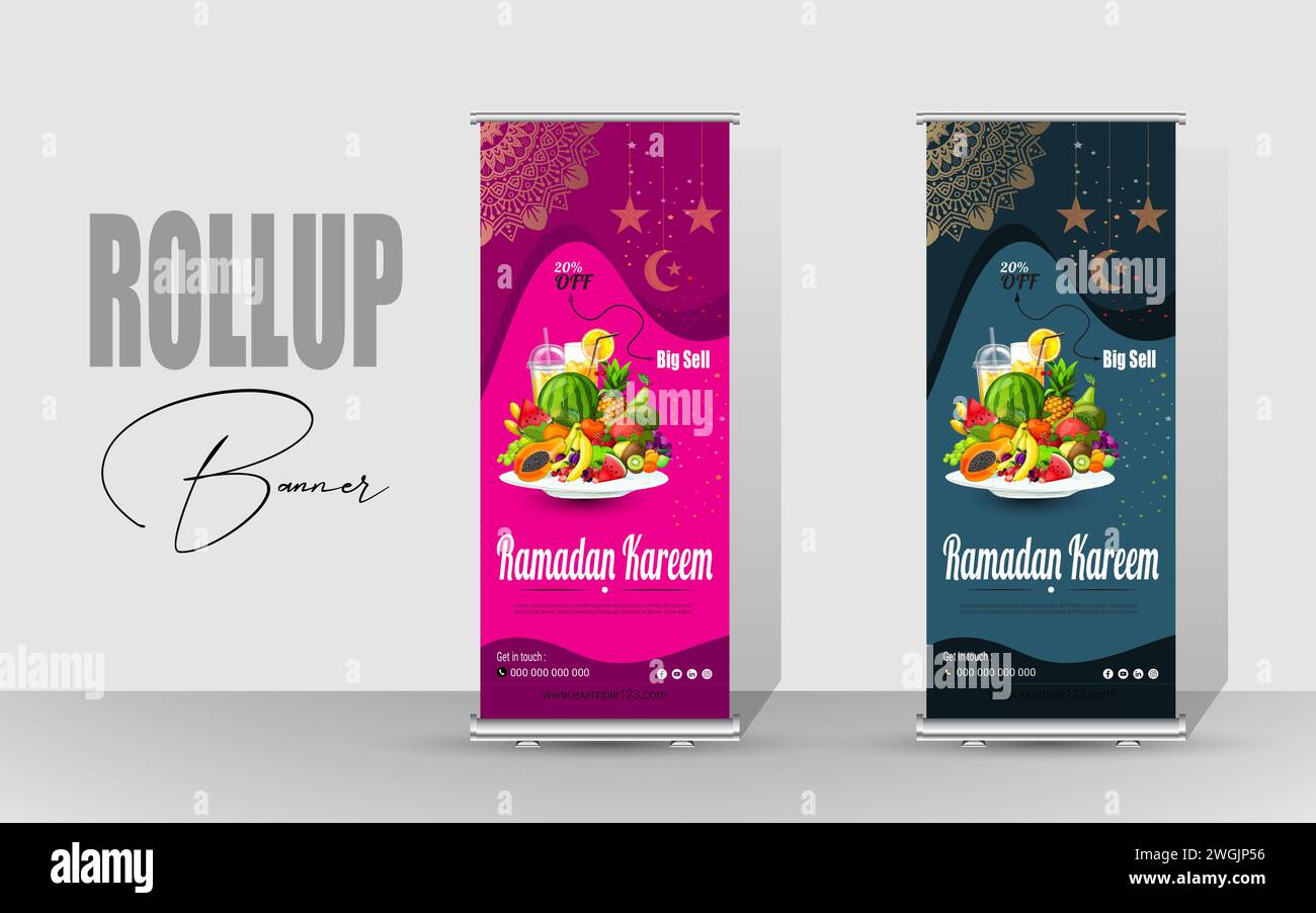 Happy Ramadan Roll Up Banner design. Ramadan special food design banner ...