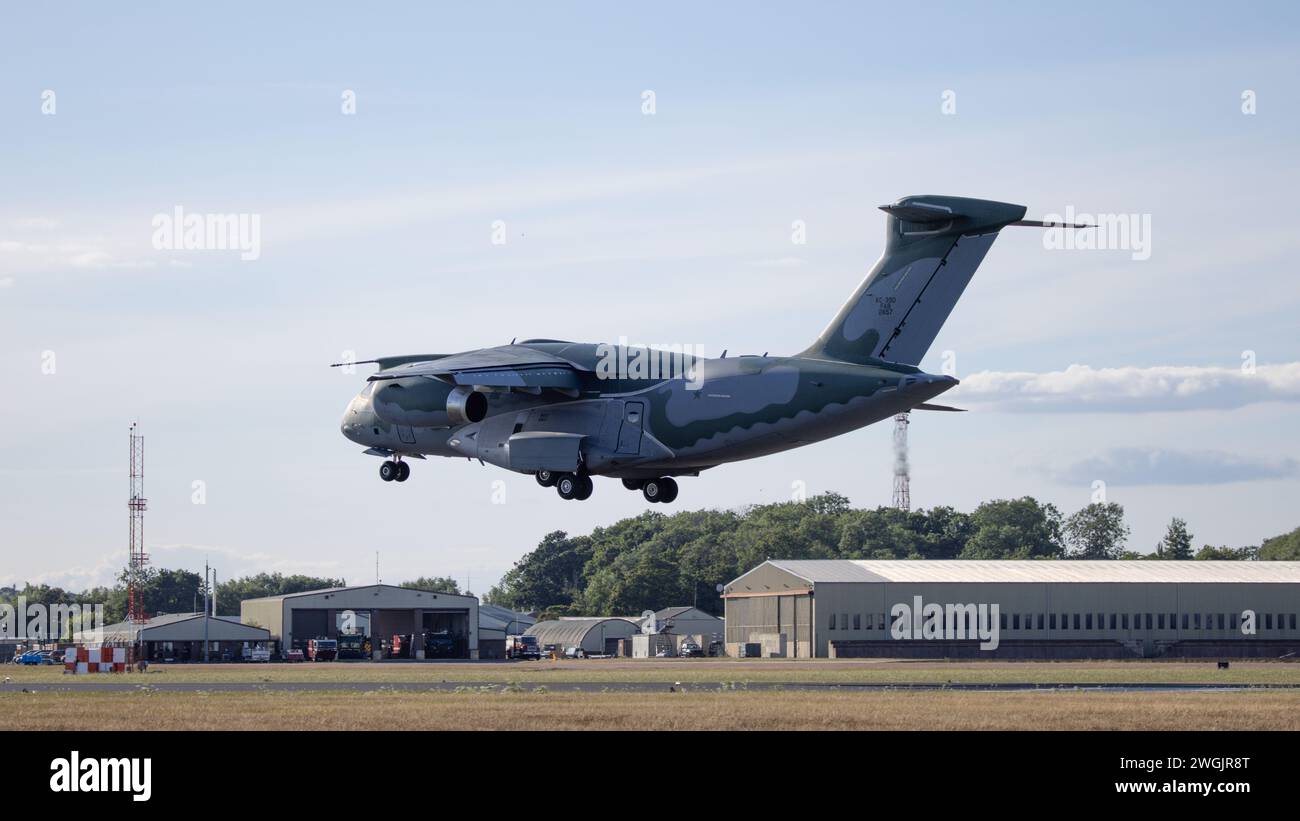 Fairford, UK - 14th July 2022: Brazilan military transport aircraft Embraer KC-390 landing at ...