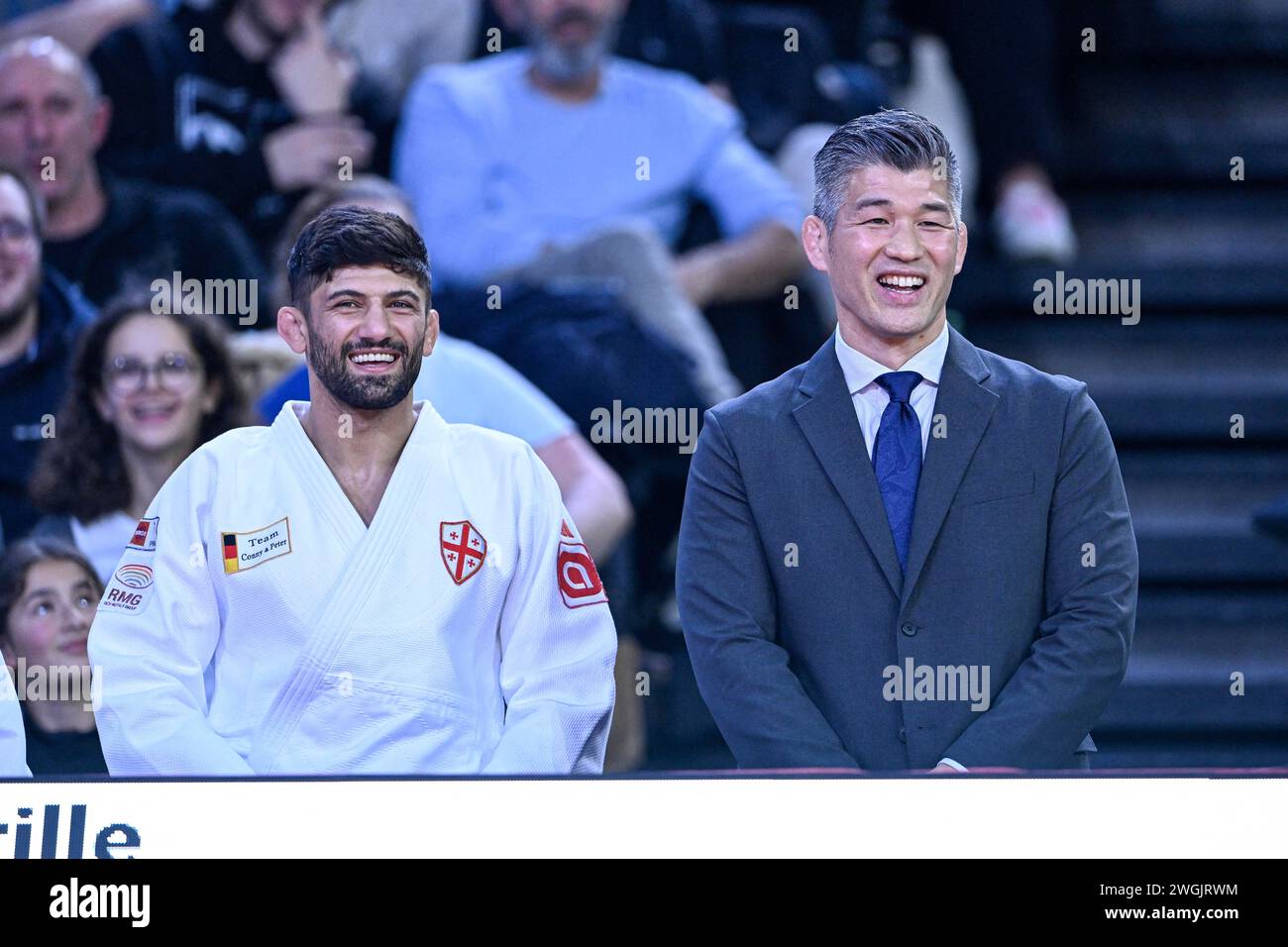 Kosei Inoue and Lasha Shavdatuashvili during the Paris Grand Slam 2024 ...